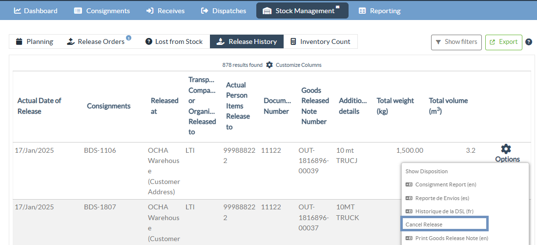 Release History | Relief Item Tracking Application (RITA) User Guide